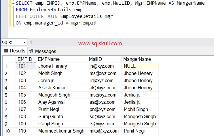 Display Employees And Their Manger Name In Sql Sql Bi Tutorials